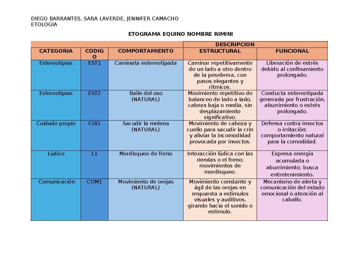 Etograma Rimini - DIEGO BARRANTES, SARA LAVERDE, JENNIFER CAMACHO ...