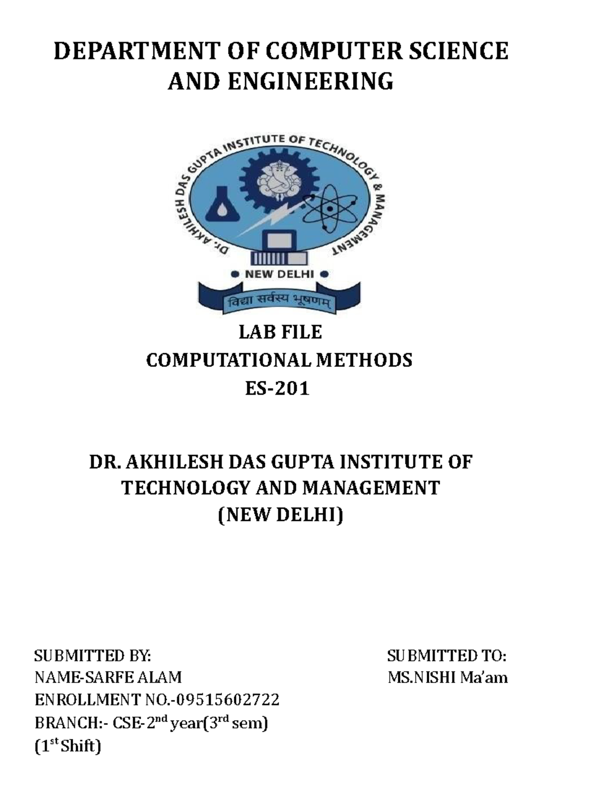 SAIF-CM - Computational methods - DEPARTMENT OF COMPUTER SCIENCE AND ...