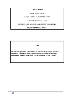 60392703 PYC4807 Examination Portfolio - Title: Assessment 03 Portfolio ...