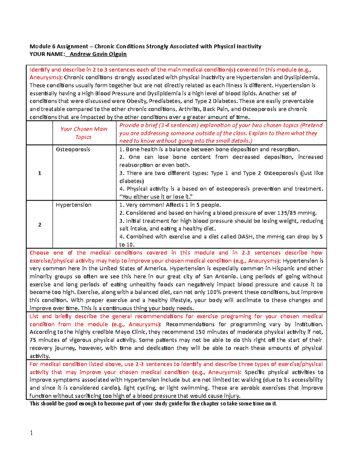 4324 Mod 06 Assignment Study Guide - Module 6 Assignment – Chronic Conditions Strongly ...