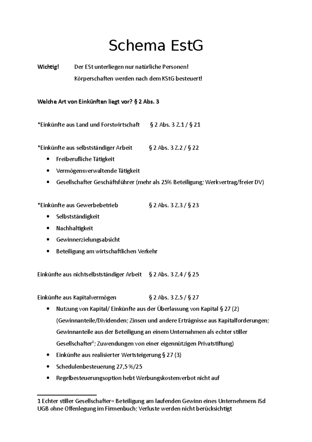Schema ESt - Schema EstG Wichtig! Der ESt unterliegen nur natürliche ...