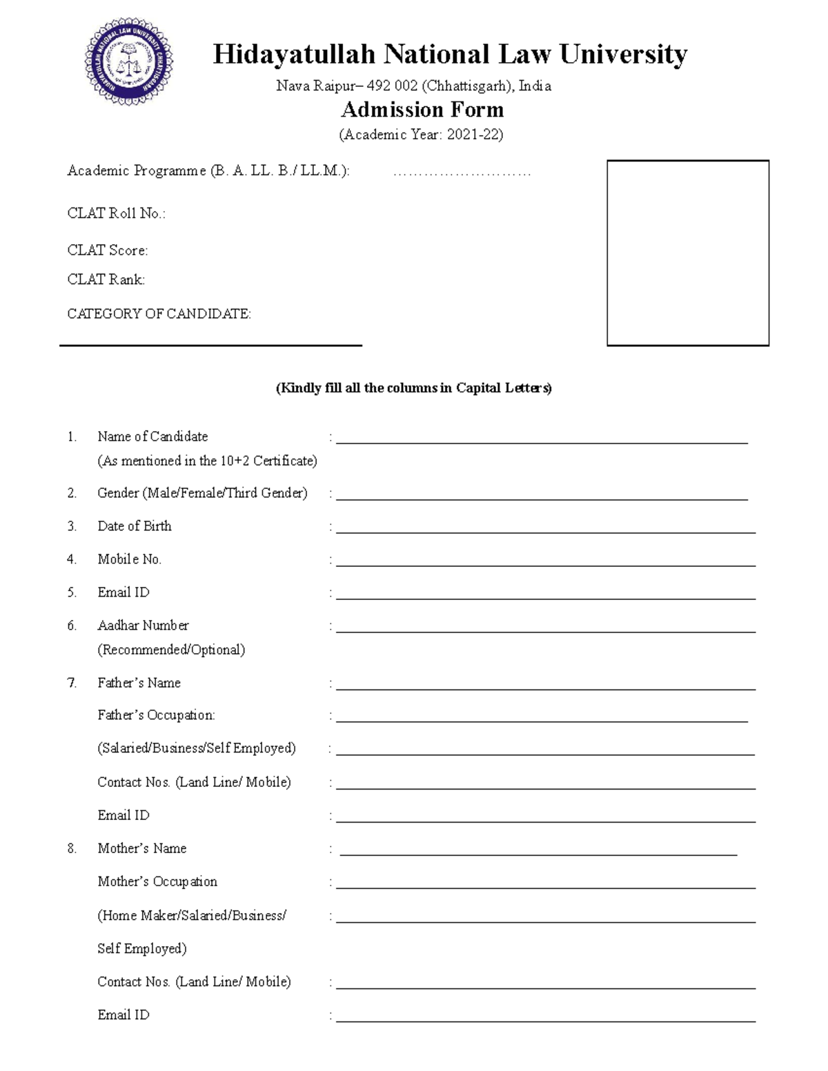 Admission Form 2021-22 - BA LLB (HONS.) - Studocu