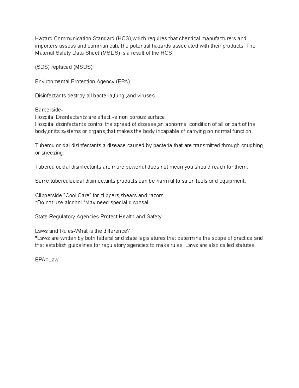 Cosmetology Safety Notes - Hazard Communication Standard (HCS),which ...