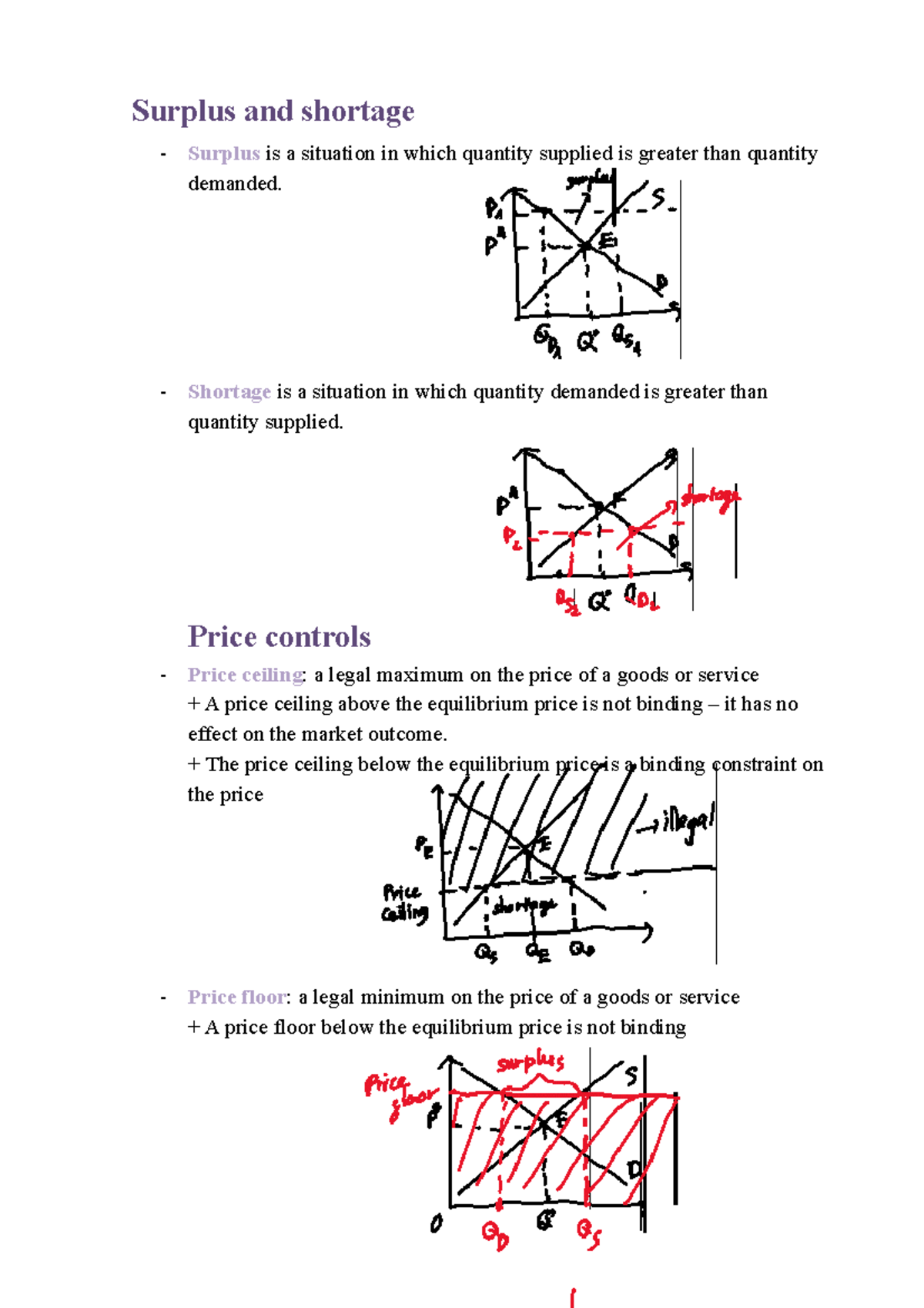 Vi mô chuong 4 5 - Surplus and shortage Surplus is a situation in which ...