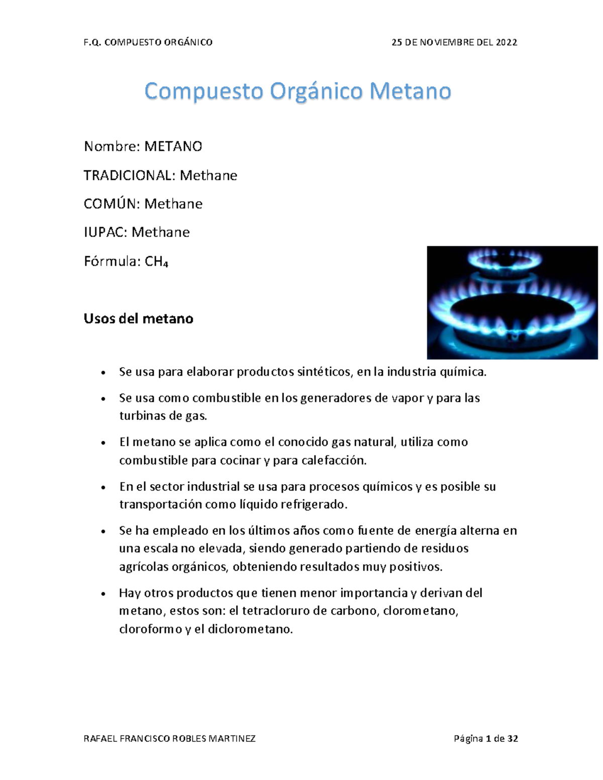 Compuesto orgánico del metano - RAFAEL FRANCISCO ROBLES MARTINEZ Página ...