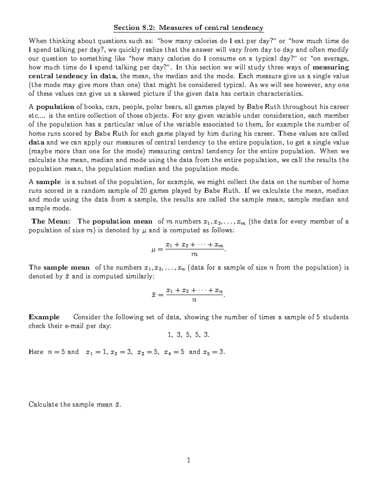 Lecture notes 15 - Measures of central tendency - Section 8: Measures ...