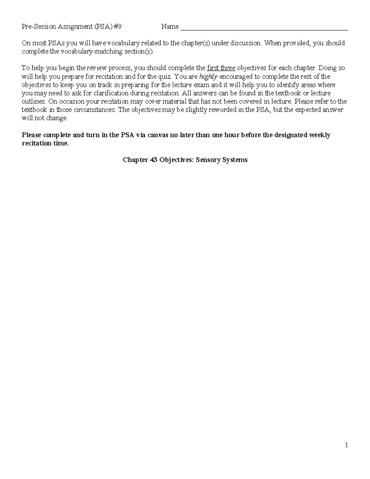 PSA 9 SP24 - Pre-Session Assignment (PSA) #9 Name