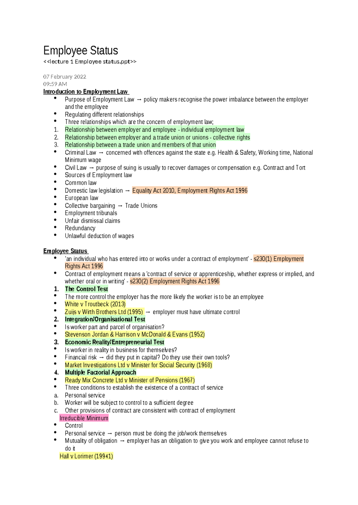 Employee Status - Employee Status 07 February 2022 09:59 - Studocu