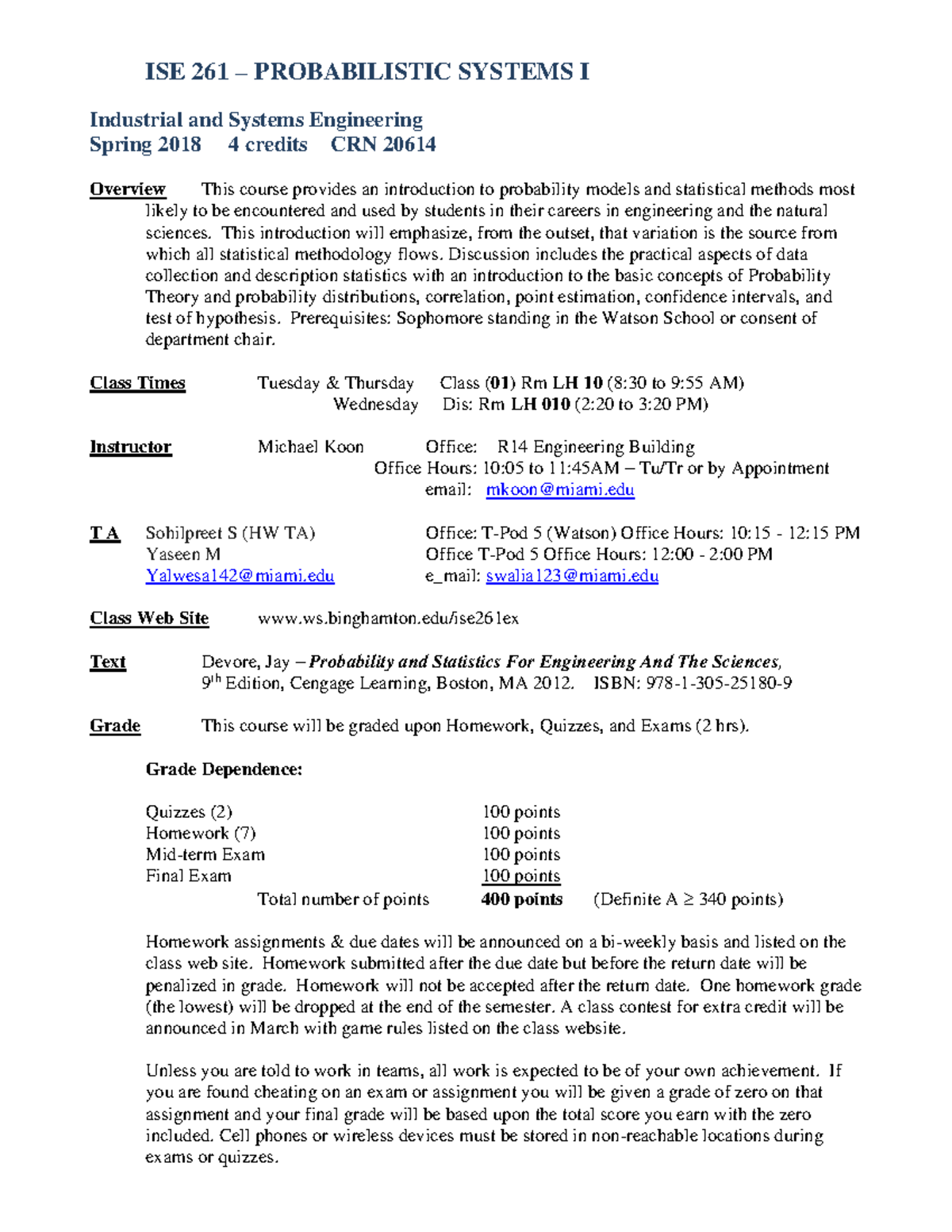 ISE261 - Course Description - ISE 261 – PROBABILISTIC SYSTEMS I ...