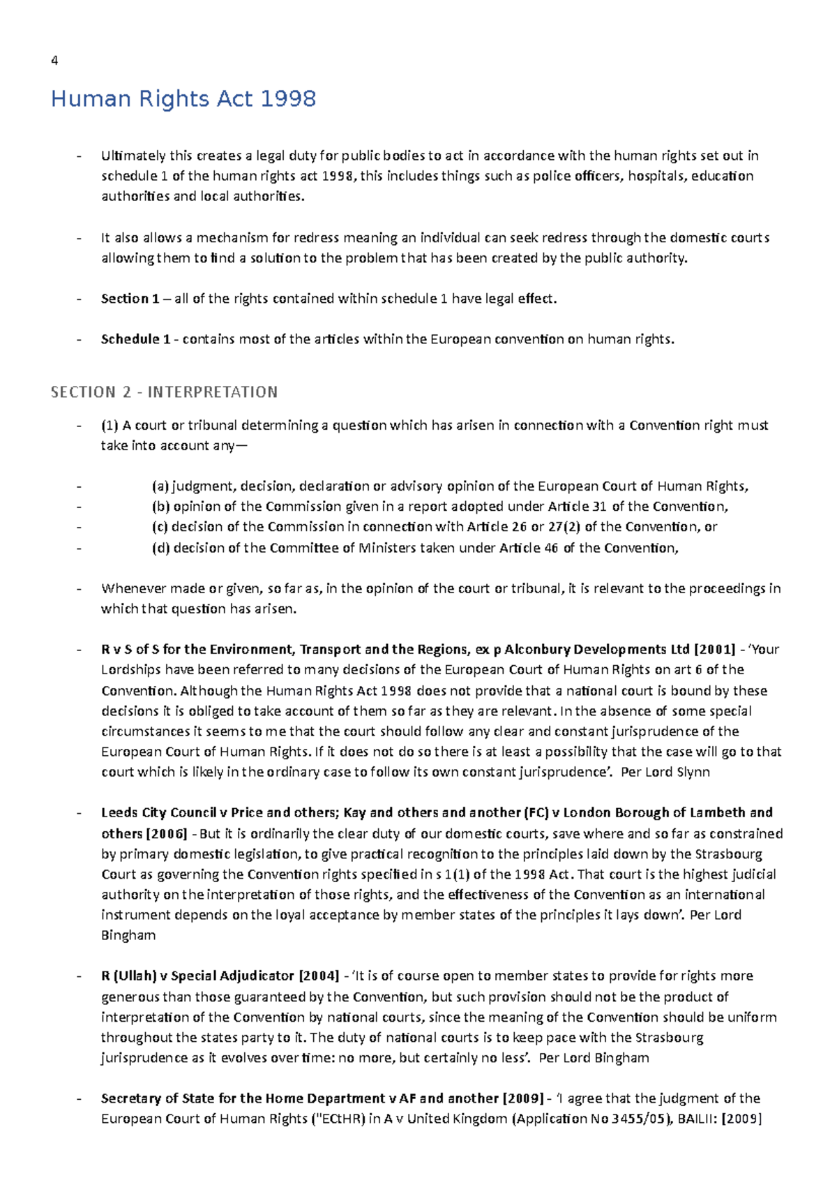 4. Human Rights Act 1998 - Human Rights Act 1998 Ulimately this creates ...