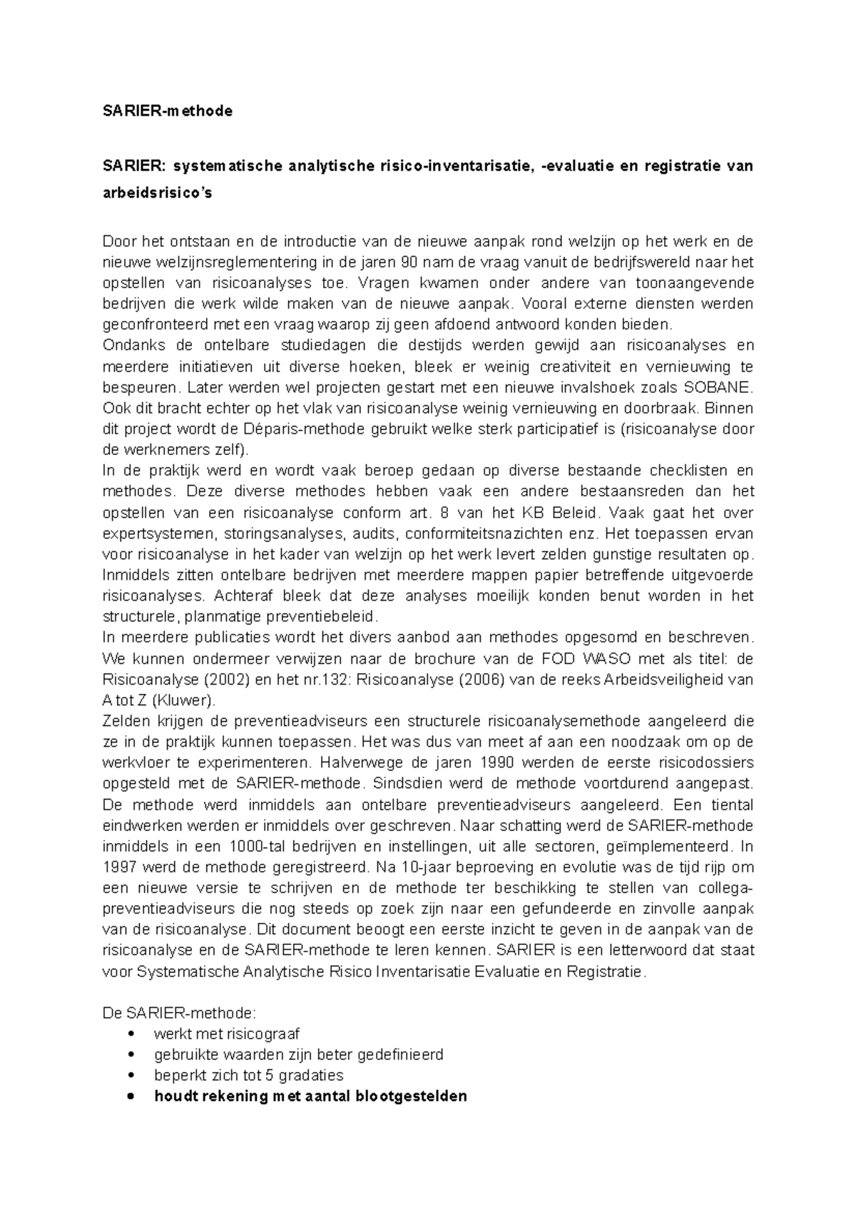 Sarier-methode/ risicibeheersing methodiek - SARIER-methode SARIER ...