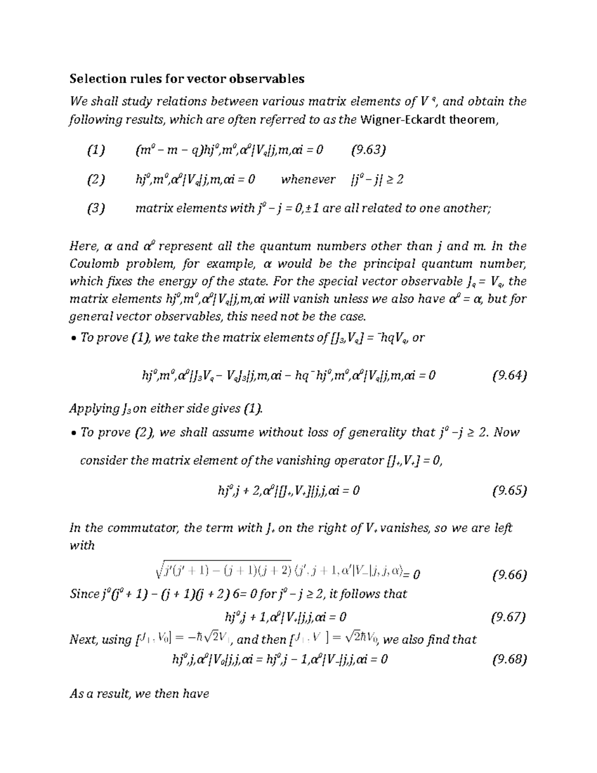 Selection rules for vector observables - In the Coulomb problem, for ...
