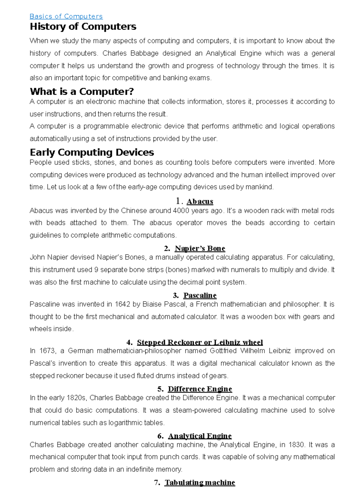 Webdesign - ####### Basics of Computers History of Computers When we ...