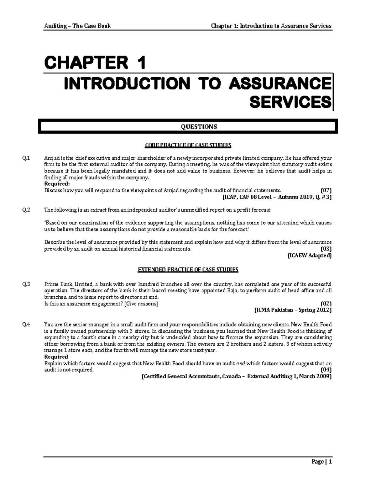 Chapter 1 (Case Book) - Audit cases for accountancy students Audit ...