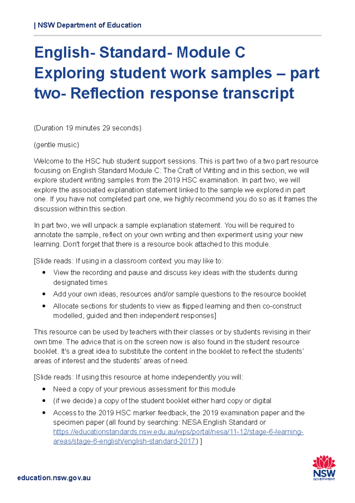 English-standard-module-c-work-samples-p2-reflection-transcript-s6 ...