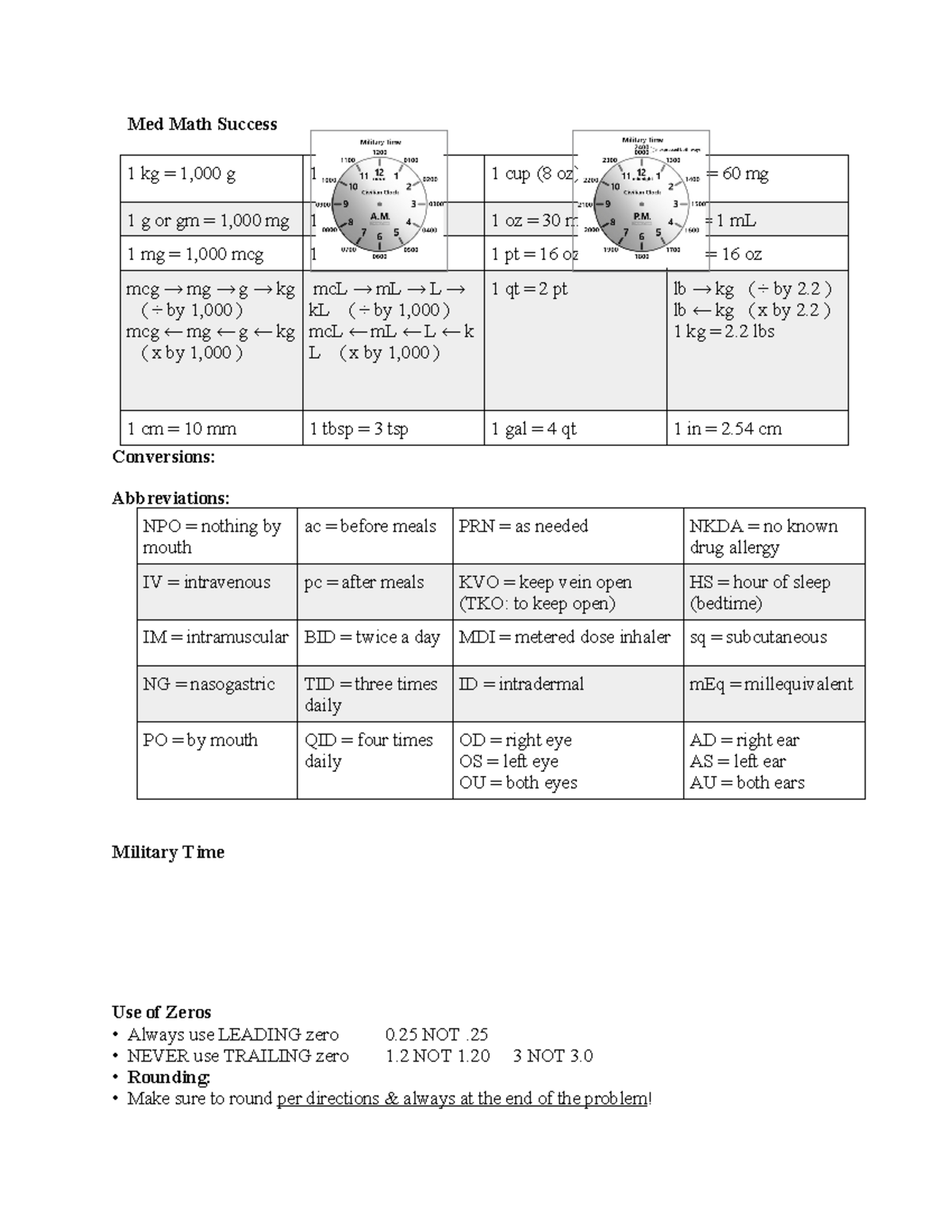 Med Math Success - math - Med Math Success 1 kg = 1,000 g 1 L = 1,000 ...