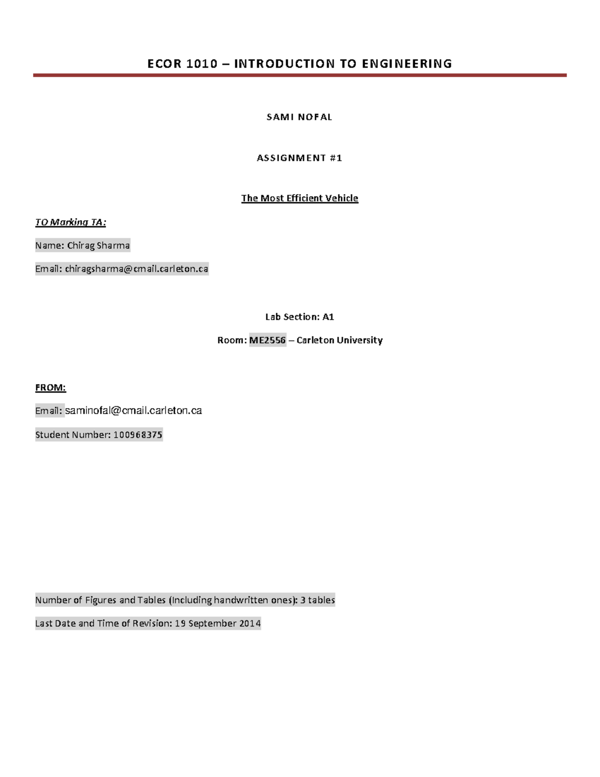 Practical, 1 Lab Assignment 1 The Most Efficient Vehicle - E C O R 1 0 ...
