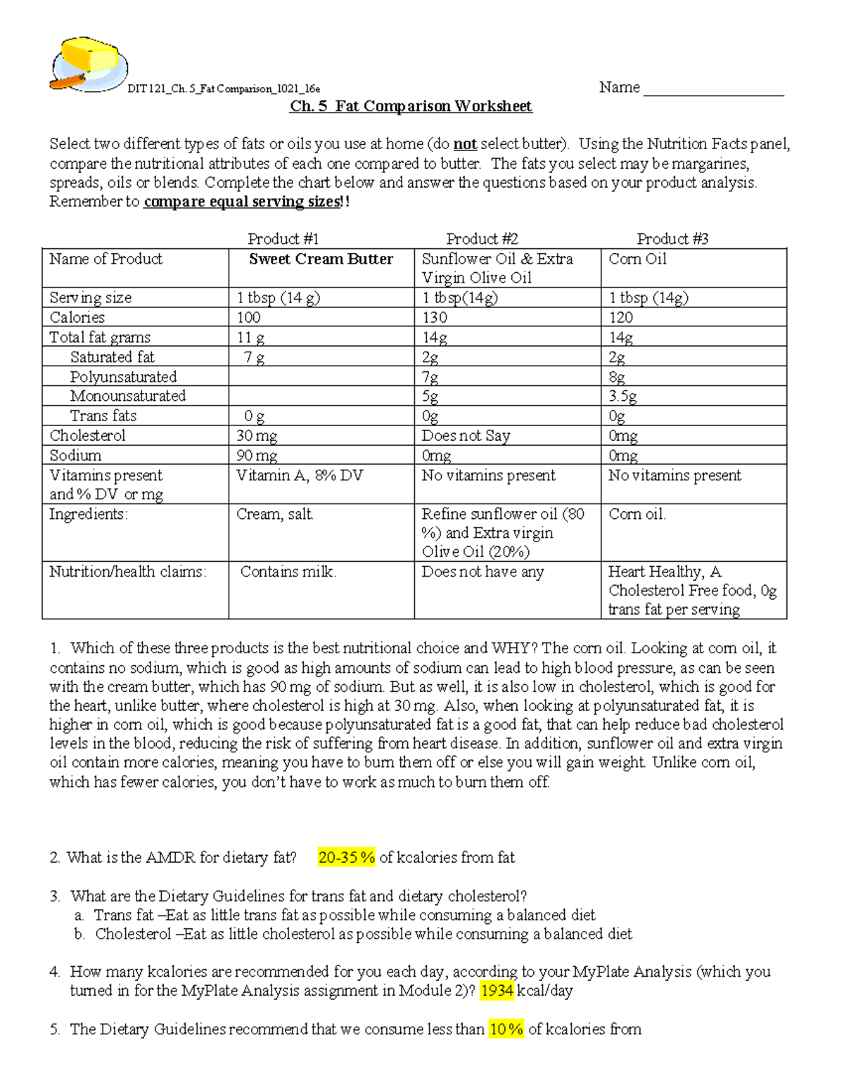 WS Ch.5 Fat Comparison 1021 16e-1 - DIT 121_Ch. 5_Fat Comparison_1021 ...
