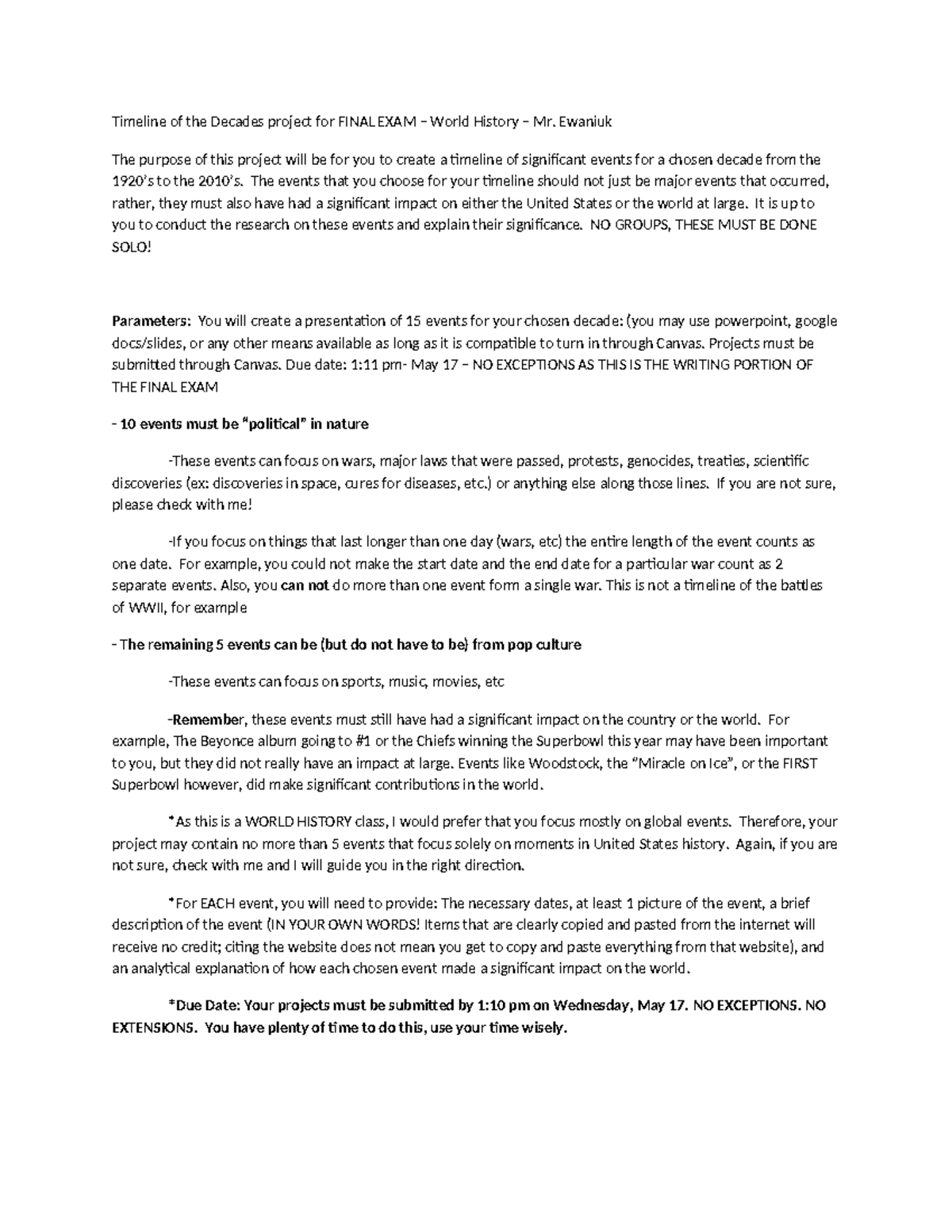 Timeline of the Decades project - 2023 - Timeline of the Decades ...