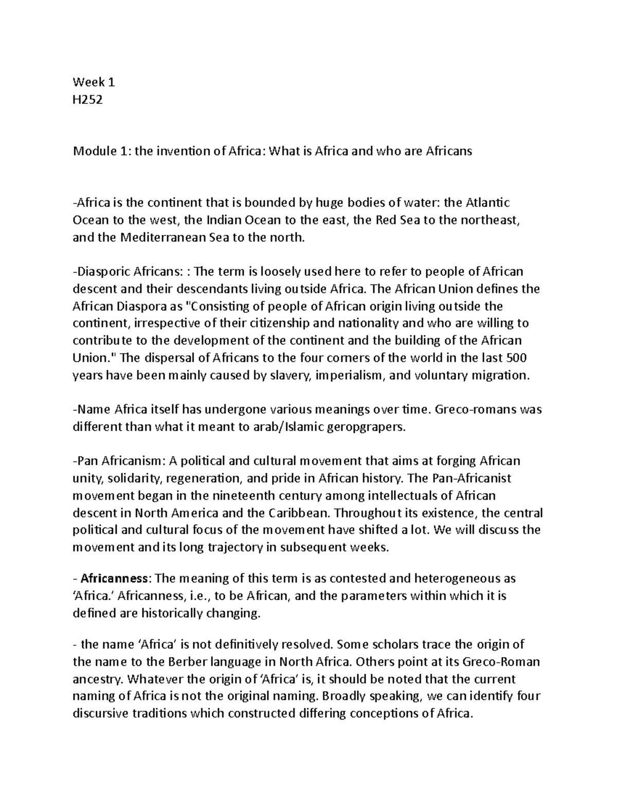 Week 1 - Week 1 module 1 - Week 1 H Module 1: the invention of Africa ...