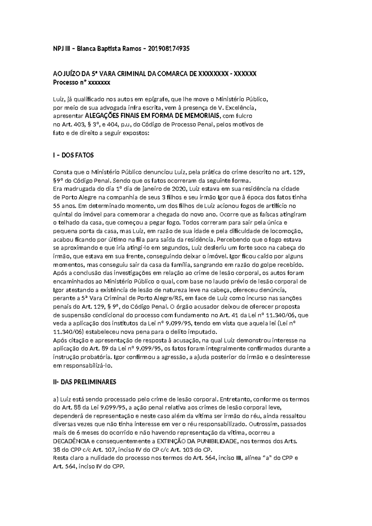 Alegações Finais Por Memoriais - RETOEDU