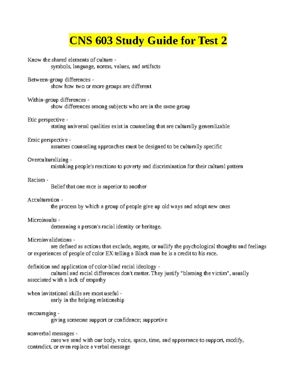 CNS 603 Study Guide for Test 2 - CNS 603 Study Guide for Test 2 Know ...