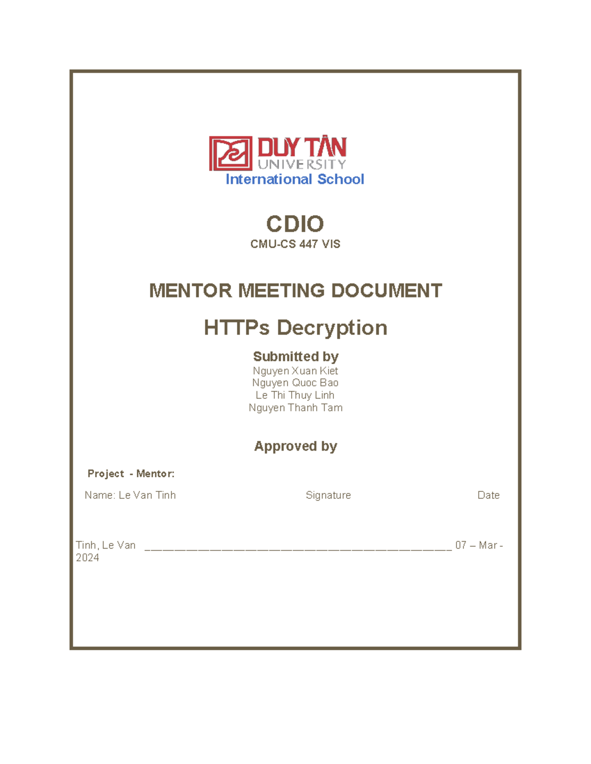 [HSD] 015 Mentor Meeting - International School CDIO CMU-CS 447 VIS ...
