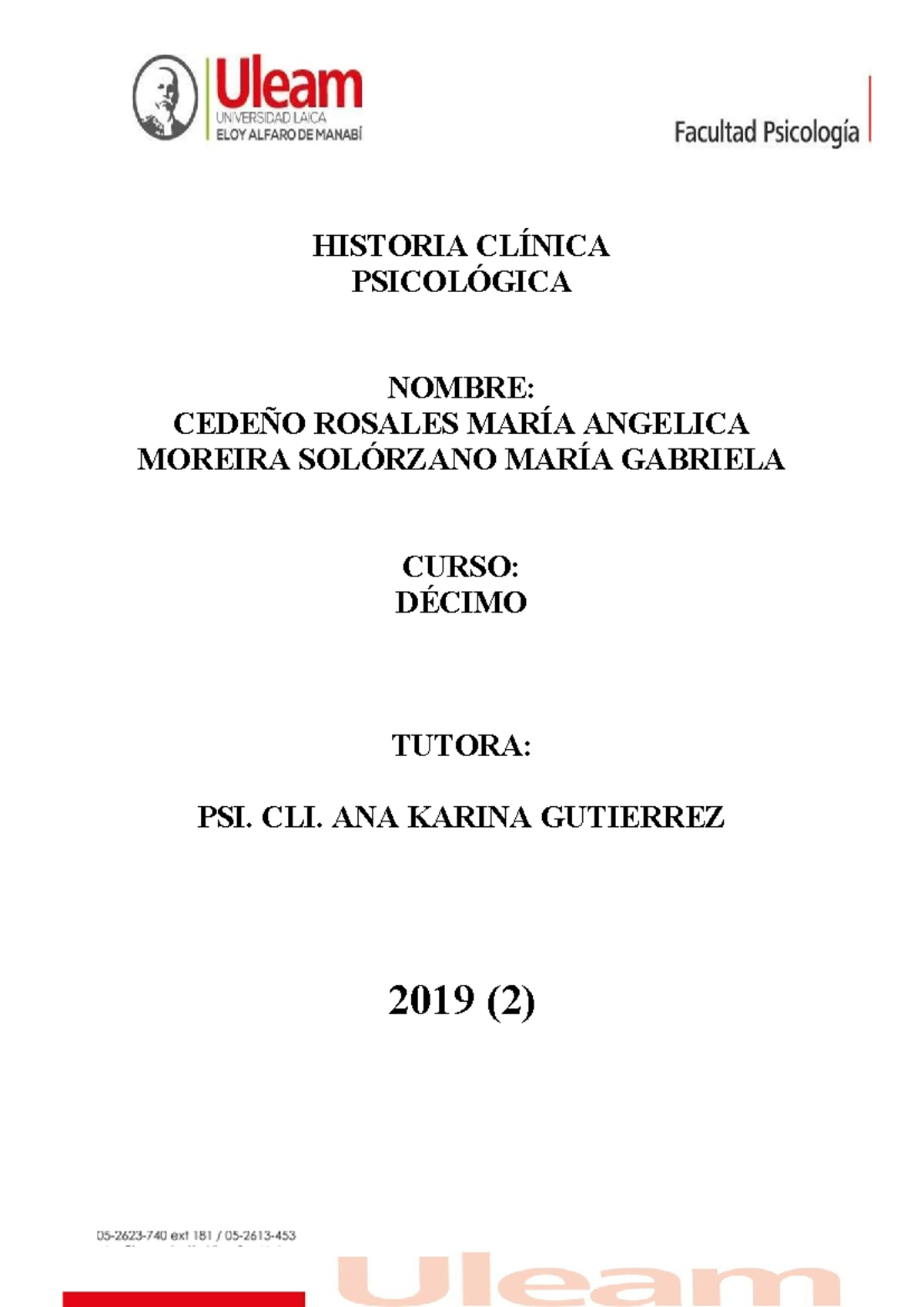 Informe psicologico Madelyn - HISTORIA CLÍNICA PSICOLÓGICA NOMBRE ...