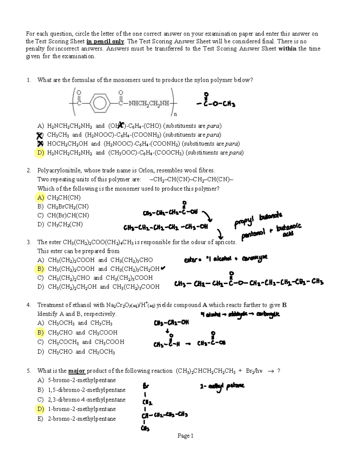 Chem Final Exam Prep - For each question, circle the letter of the one ...