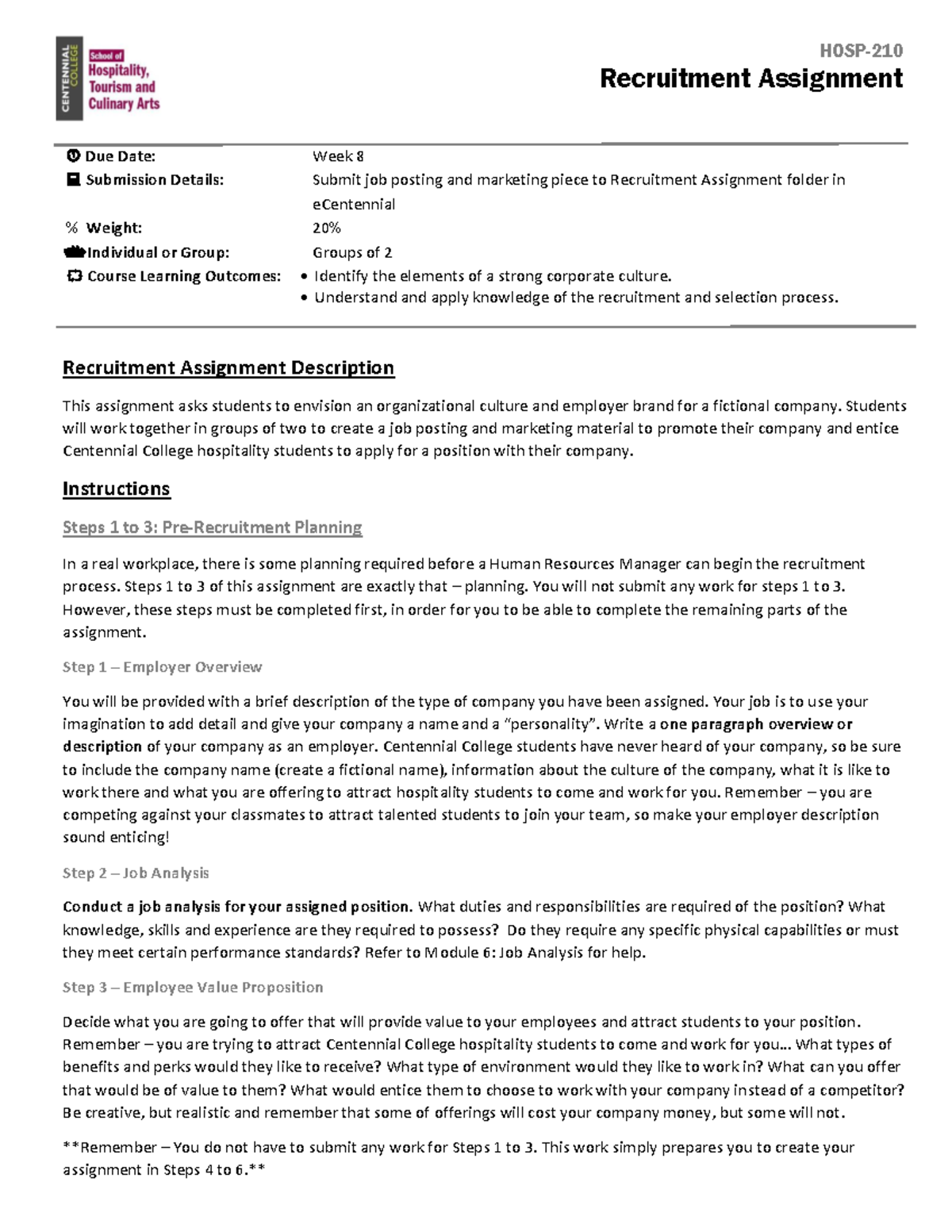 HOSP-210 - Recruitment Assignment Outline - HOSP-2 10 Recruitment ...