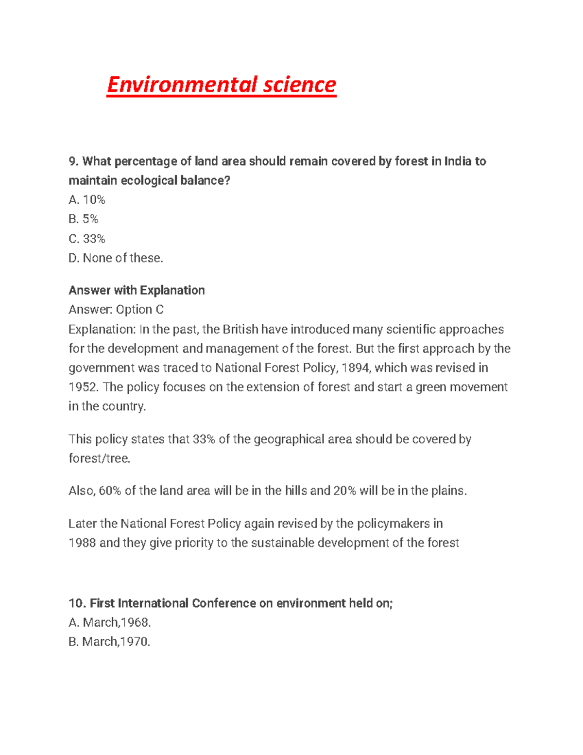 Environmental science pdf 2 - Environmental science What percentage of ...