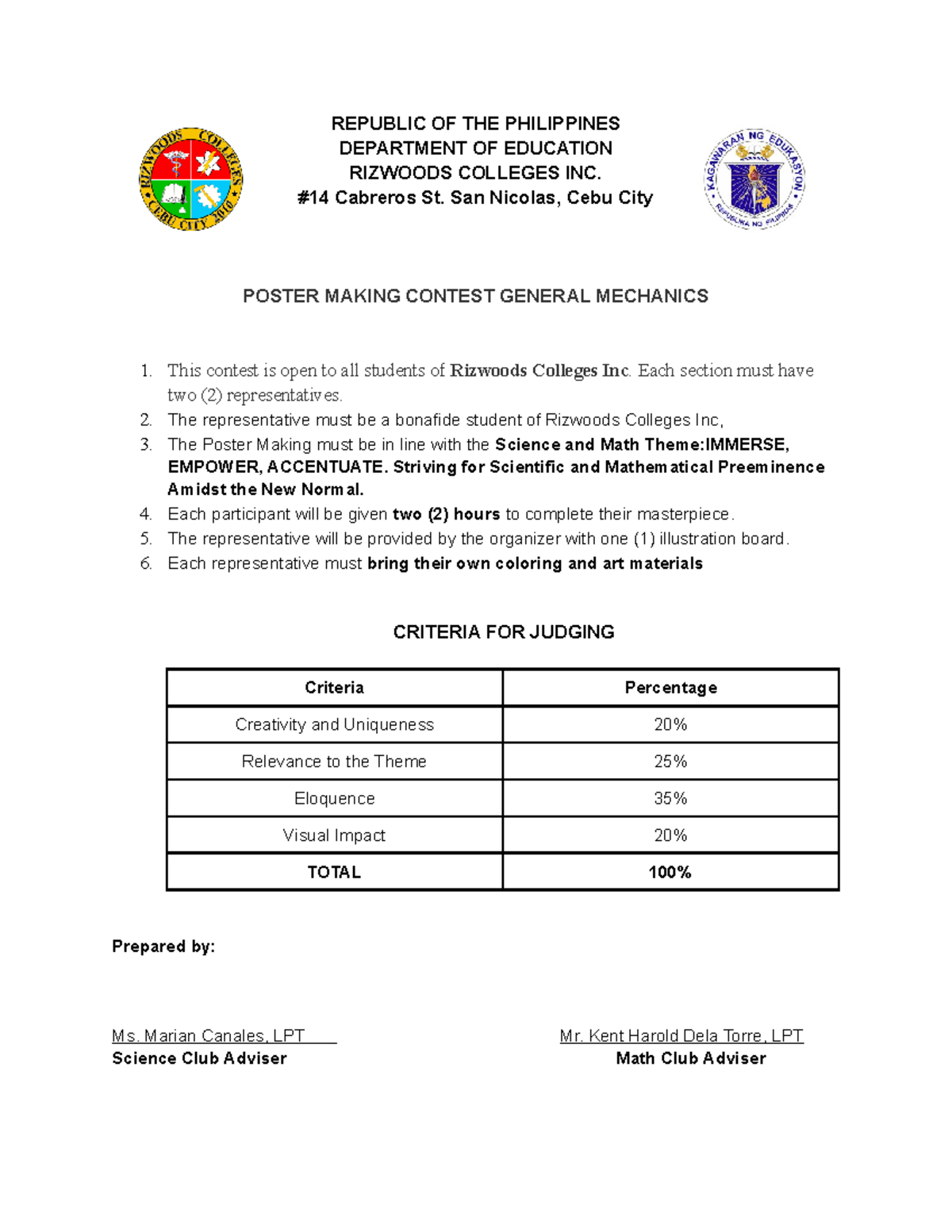 Poster- Making- Mechanics - REPUBLIC OF THE PHILIPPINES DEPARTMENT OF ...