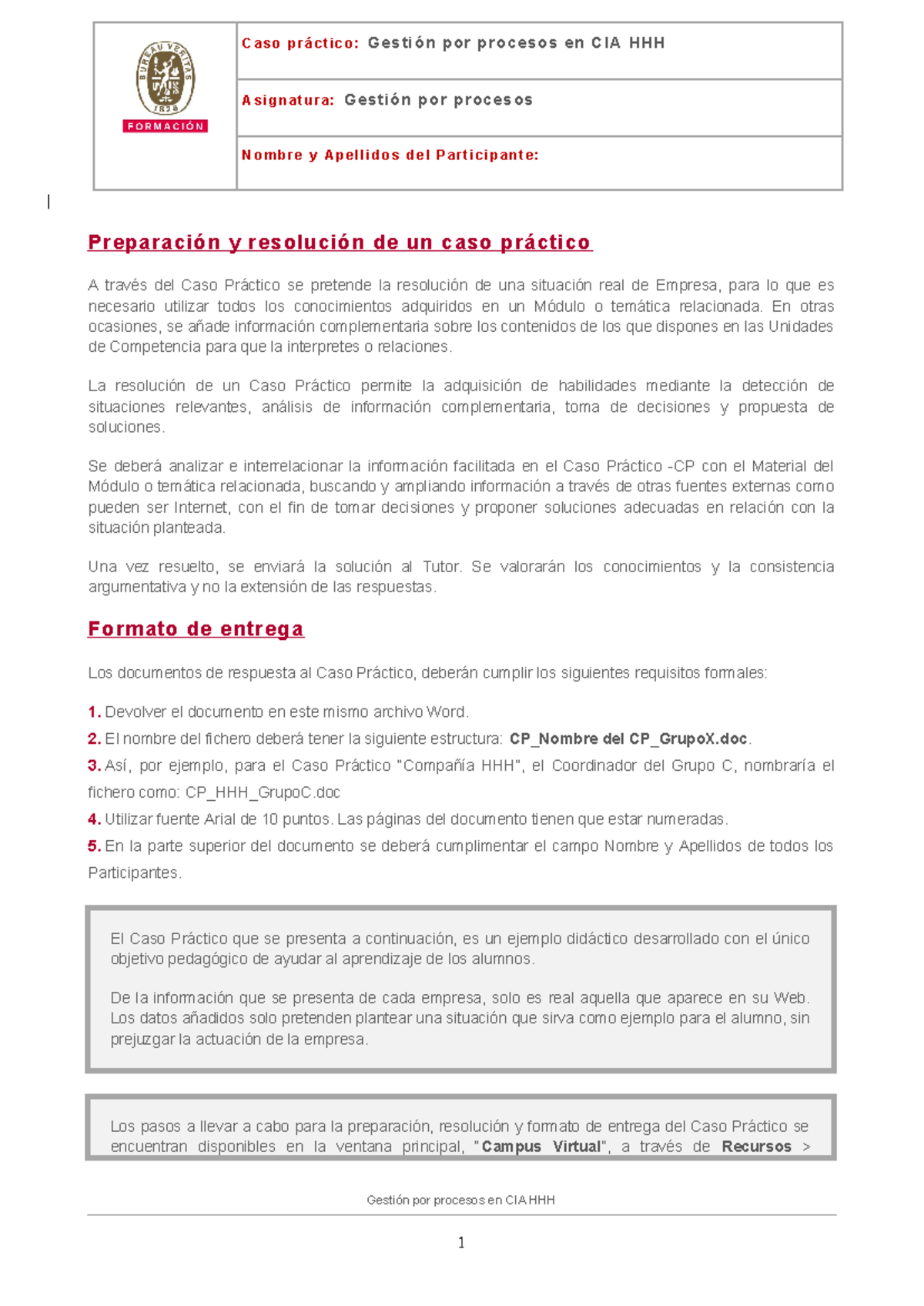 CP Procesos CIA HHH - ####### C a s o p r á c t i c o : Ge s ti ón por ...