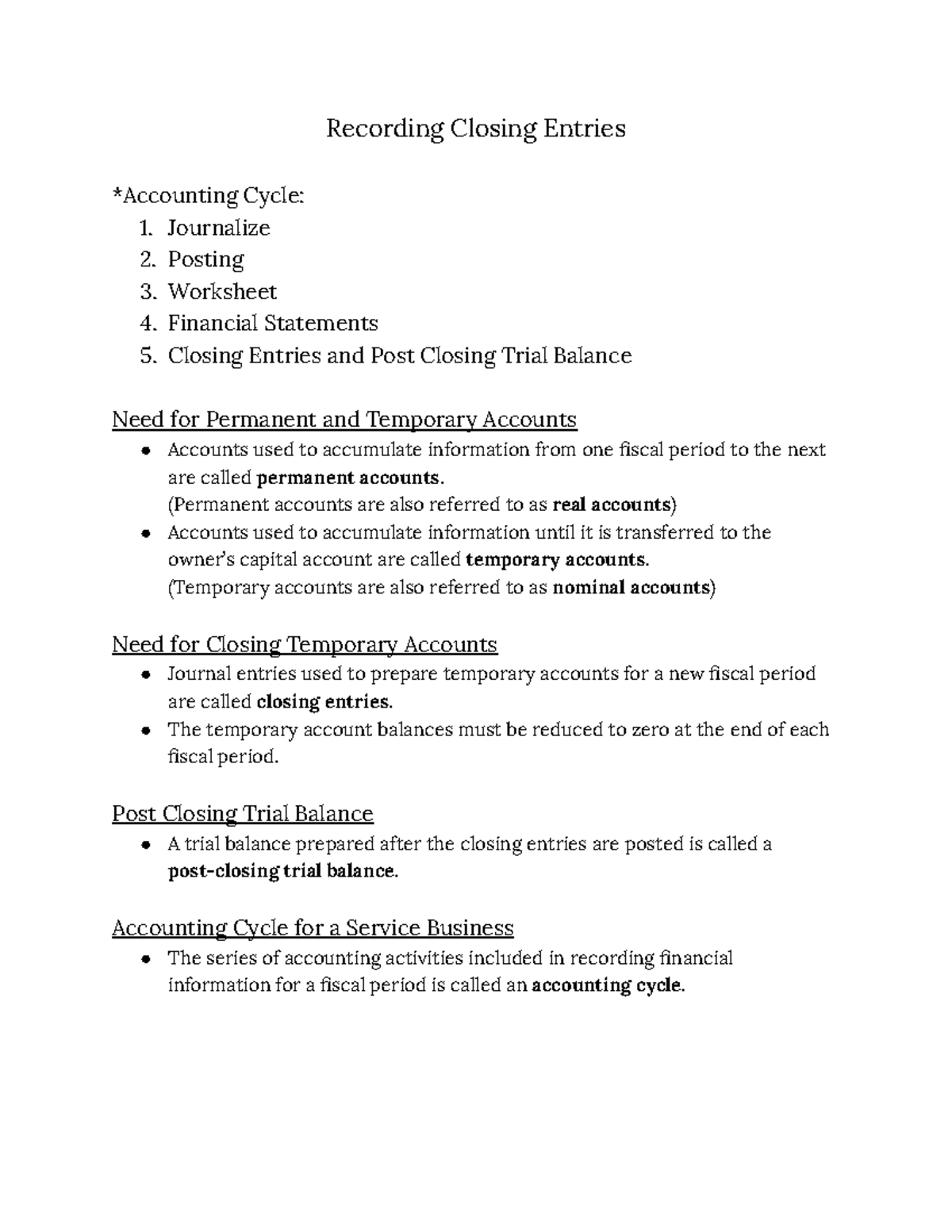 Accounting Chap 8 - Recording Closing Entries *Accounting Cycle: 1 ...