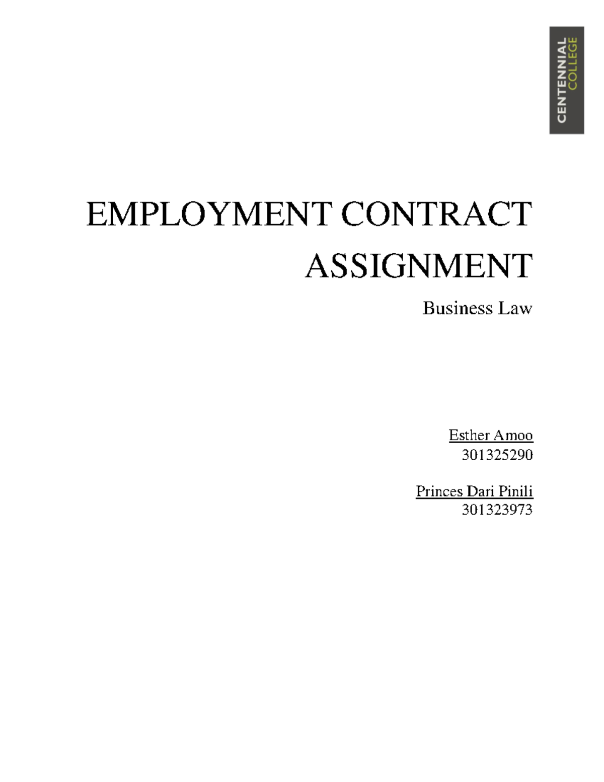 Contract between Employee and Employer - EMPLOYMENT CONTRACT ASSIGNMENT ...