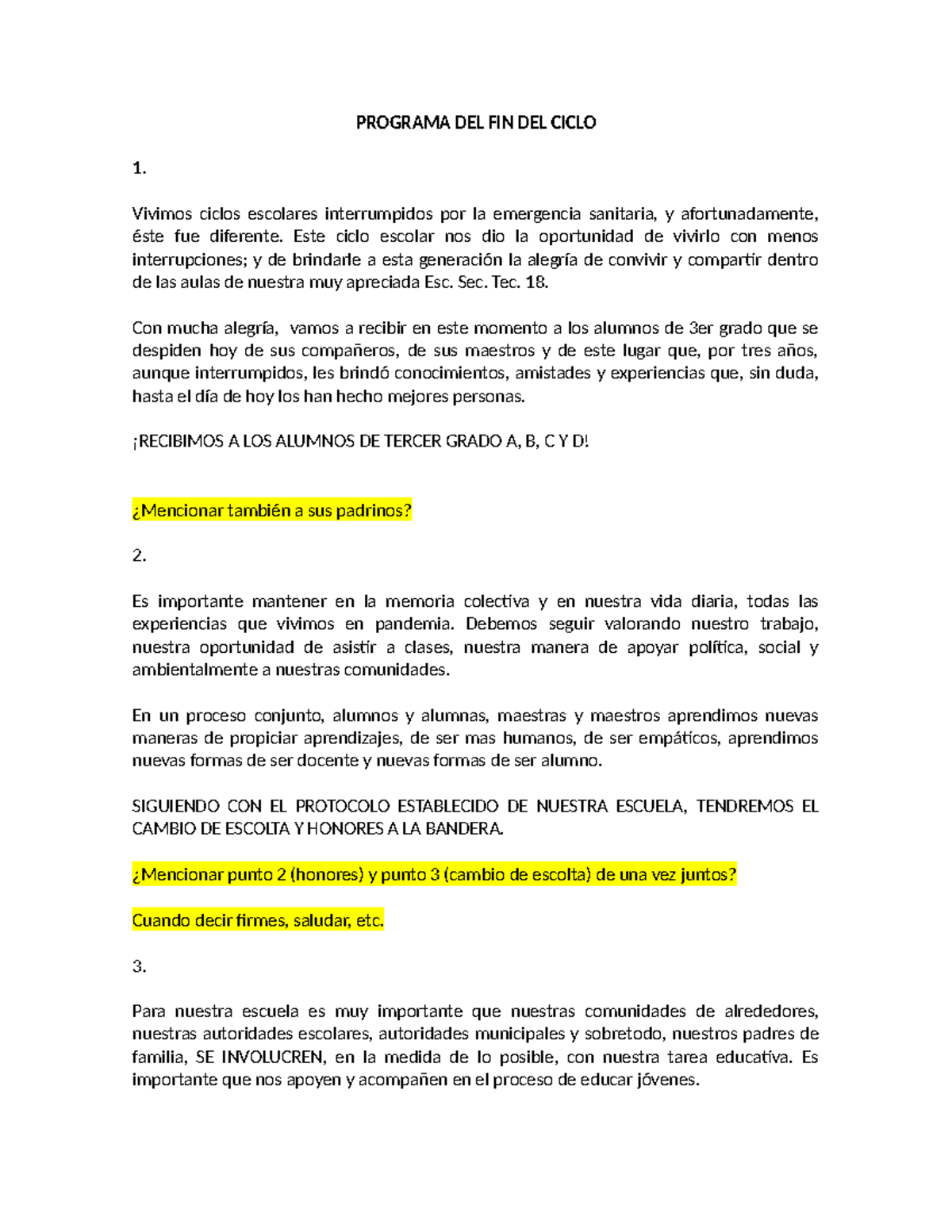 Programa del Fin del Ciclo. Generación 20-23 - PROGRAMA DEL FIN DEL CICLO 1. Vivimos ciclos ...