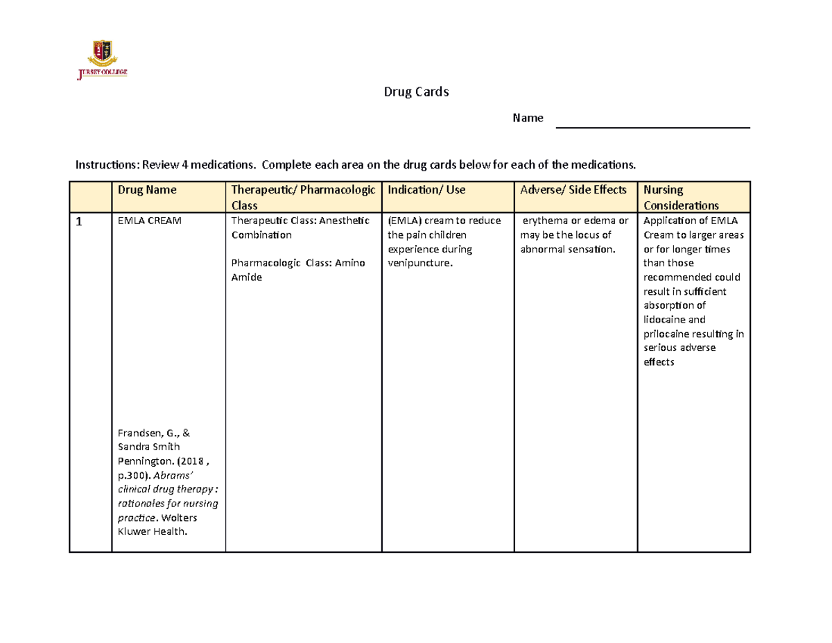 Pediatric Drugs - drug cards - Drug Cards Name Instructions: Review 4 ...