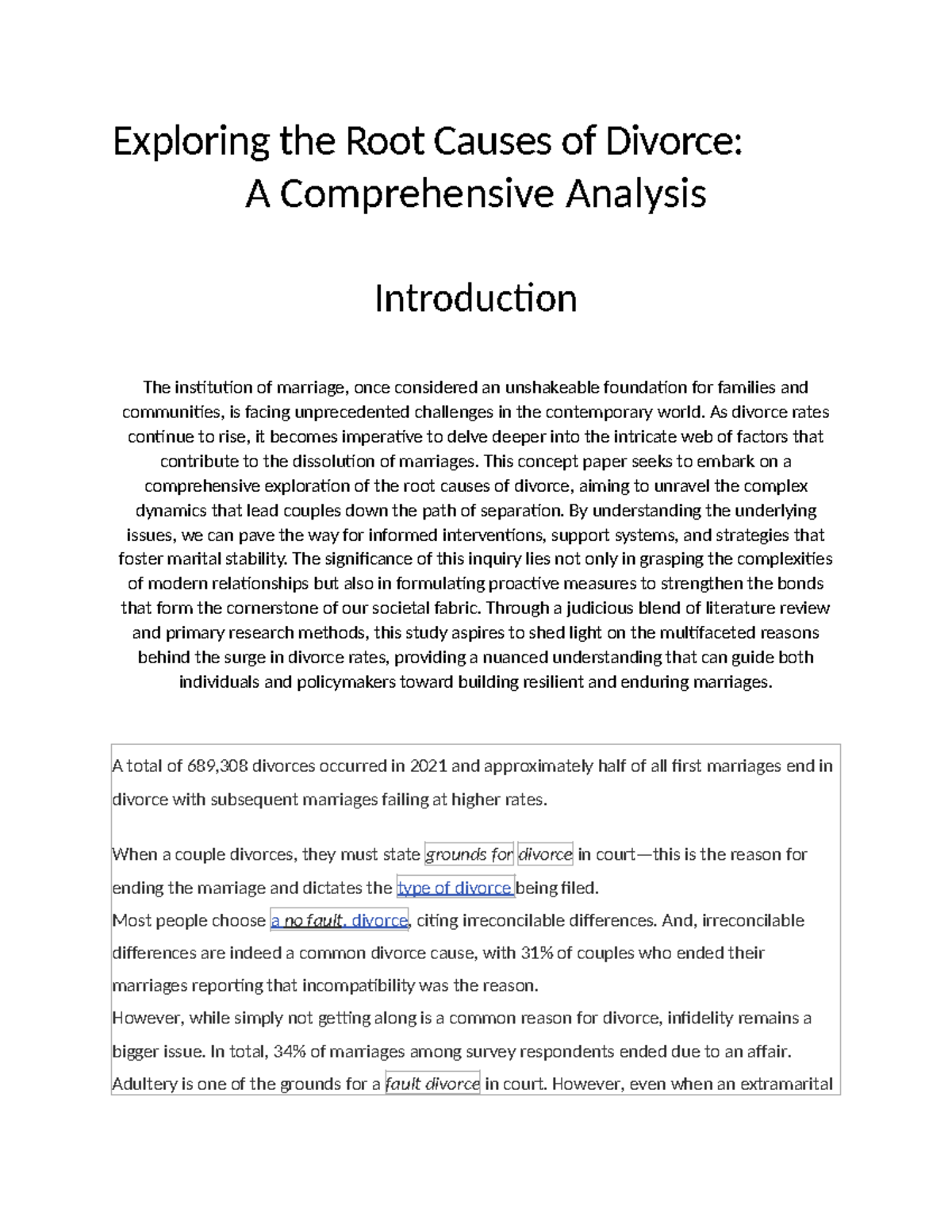 Exploring the Root Causes of Divorce - Concept Paper - Exploring the ...