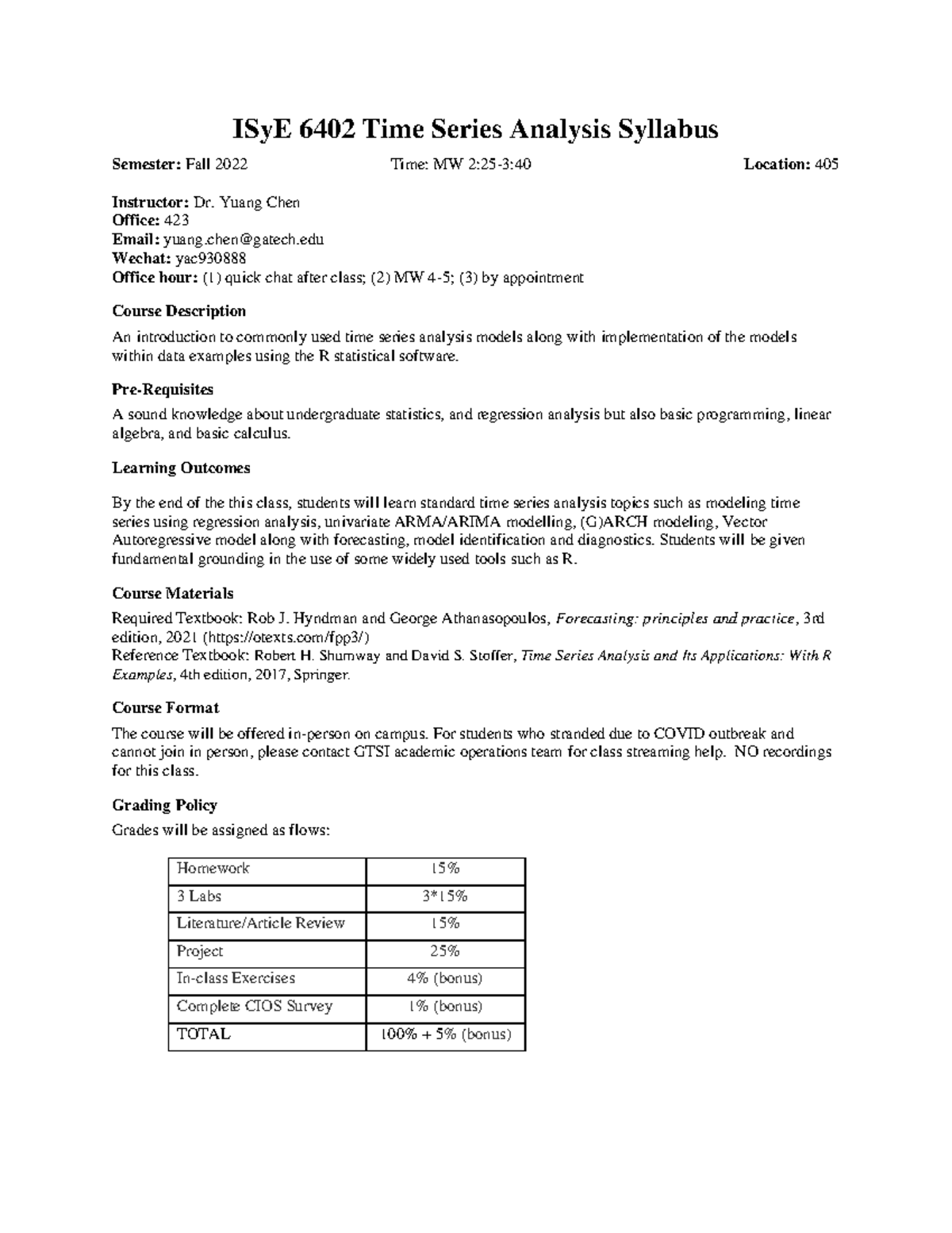 6402syllabus Syllabus ISyE 6402 Time Series Analysis Syllabus