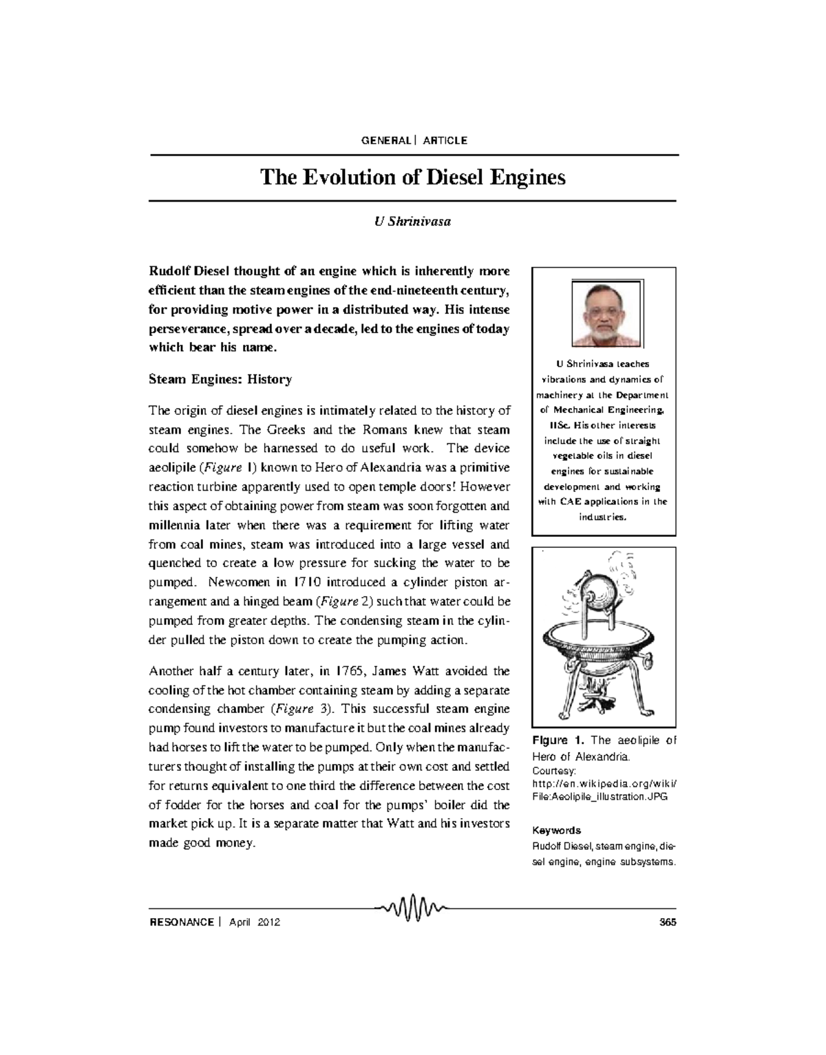 a.thermodynamics - GENERAL ARTICLE The Evolution of Diesel Engines U ...