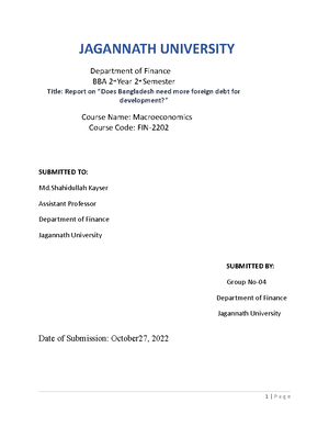 Macroeconomics report grp 4 - JAGANNATH UNIVERSITY Department of ...