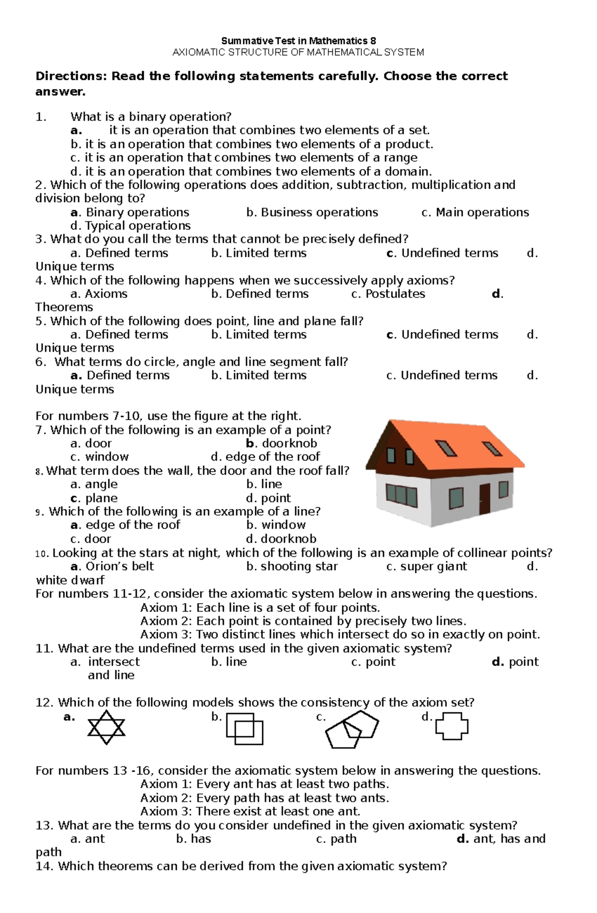 Quarter 3 Summative TEST - Summative Test in Mathematics 8 AXIOMATIC ...