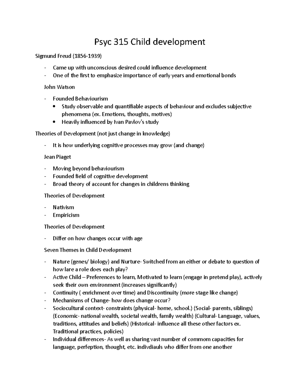 Psyc 315 Child development notes - Psyc 315 Child development Sigmund ...