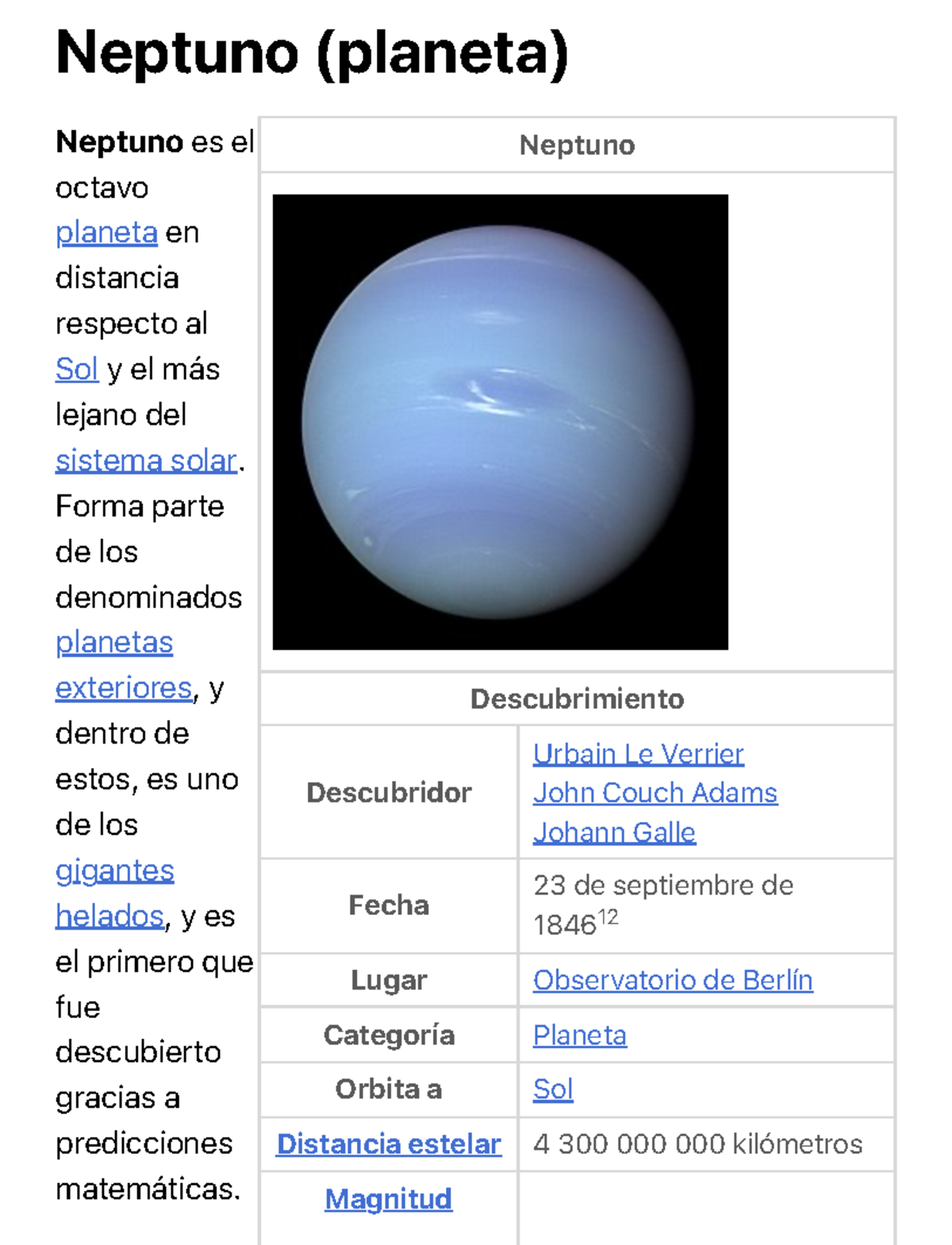 Neptuno (planeta) - Neptuno Descubrimiento Descubridor Urbain Le ...