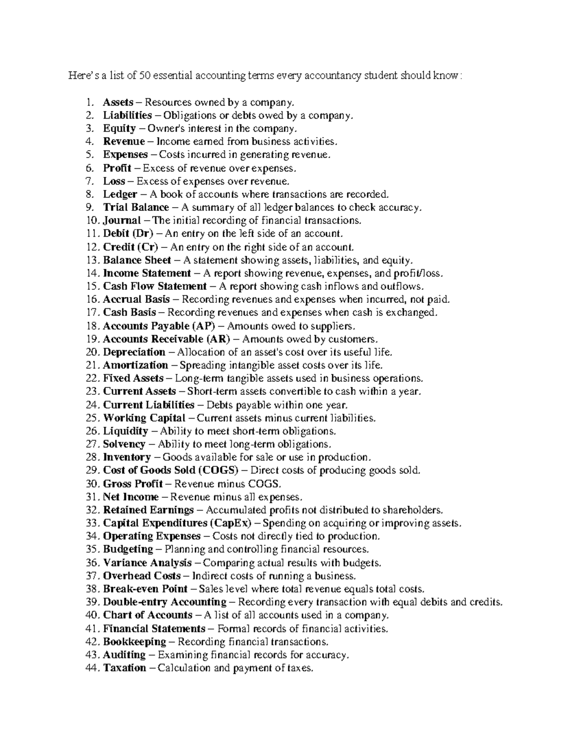 Acct Jargons - Study Well - Here’s a list of 50 essential accounting ...