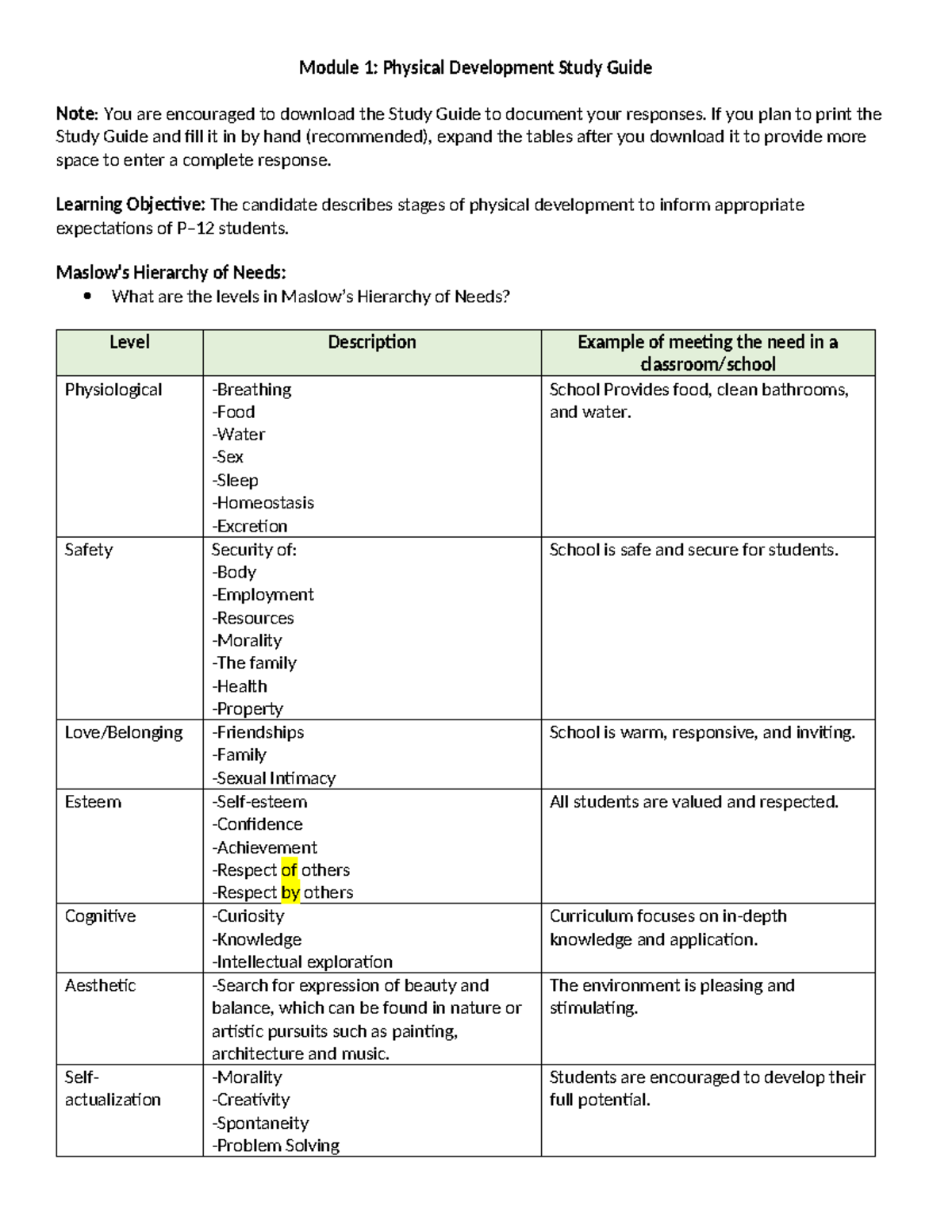 Module 1 Physical Development - Module 1: Physical Development Study ...