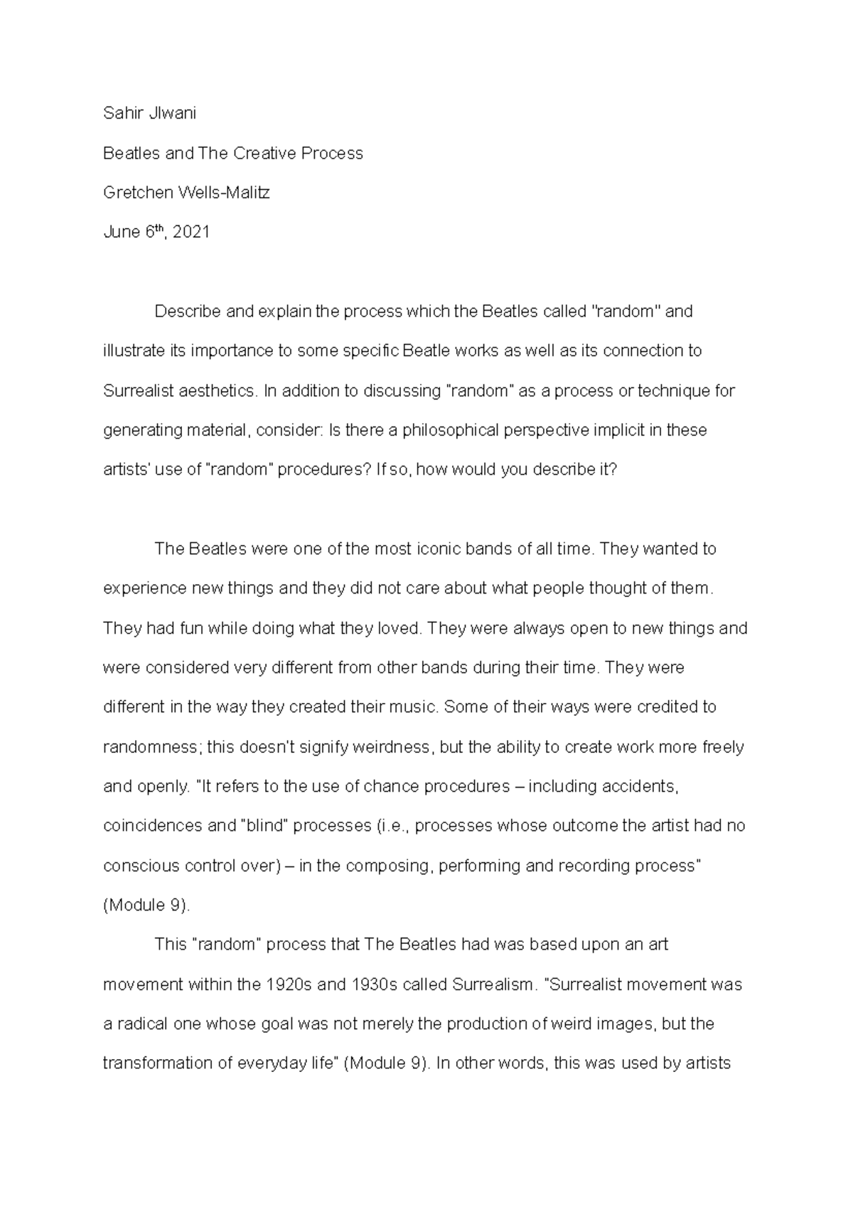 Final Paper Beatles[ 9557] - Sahir JIwani Beatles and The Creative ...