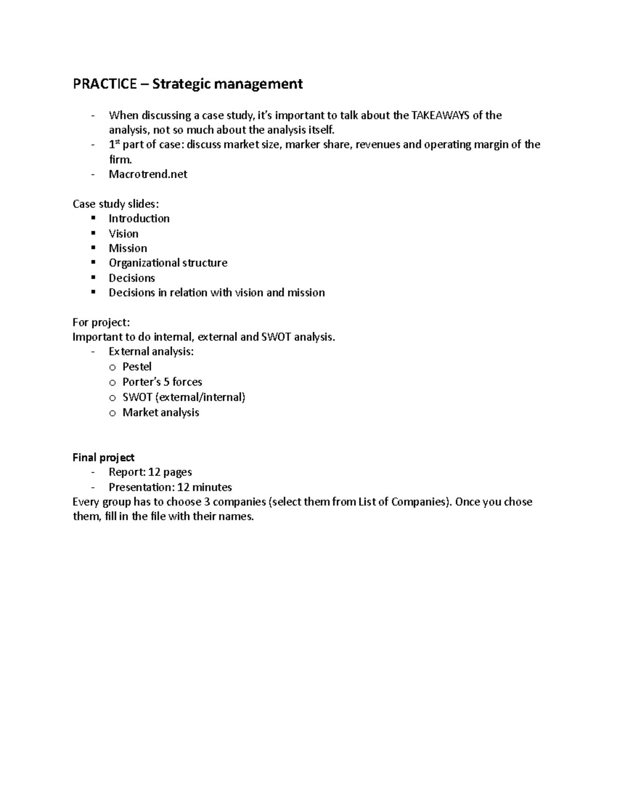 Practice - strategic management - PRACTICE – Strategic management When ...