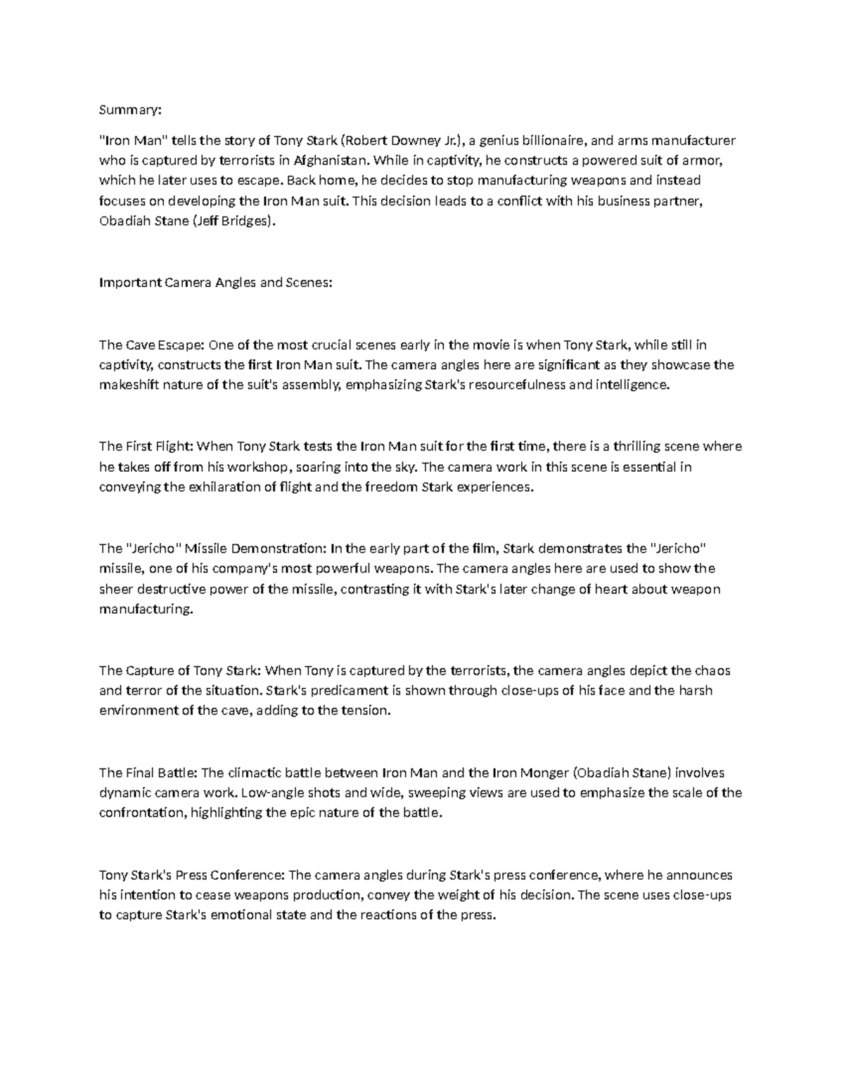 Iron Man notes - Summary: "Iron Man" tells the story of Tony Stark ...