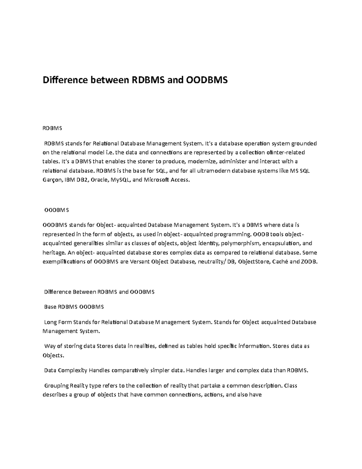Difference between Rdbms and Oodbms - Difference between RDBMS and ...
